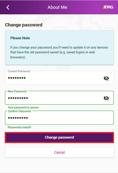 Change your password in My Account | TPG Support